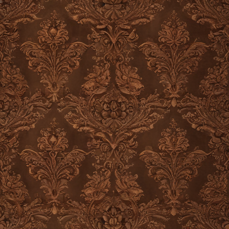 Elegant Brown Damask Pattern with Intricate Floral Design and Texture.