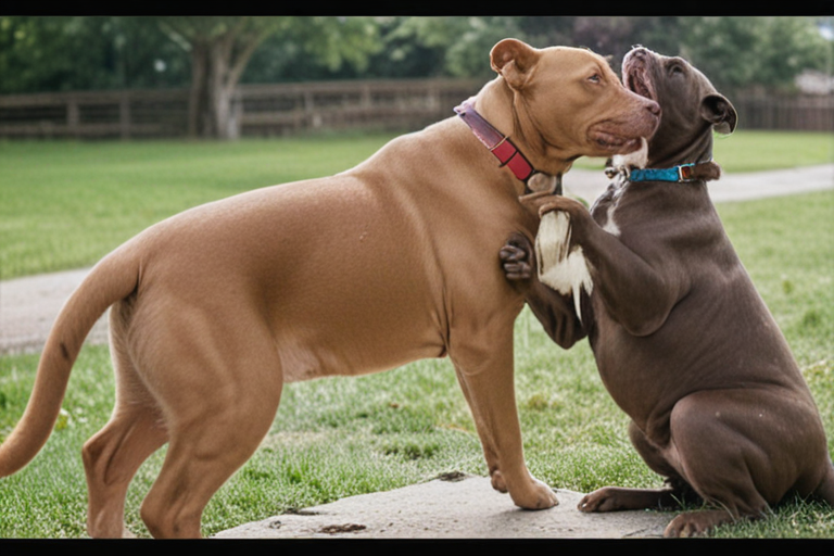 cat pawing pitbull's back