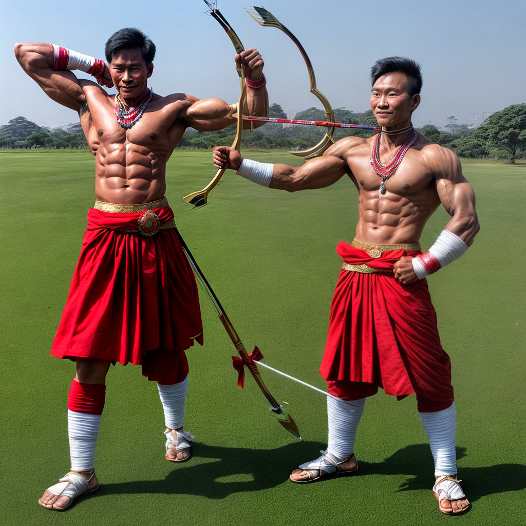 A Handsome, Muscular traditional Myanmar Hero With beautiful bow and ...
