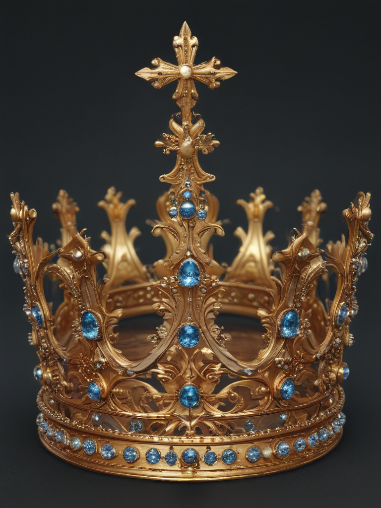 Intricately Designed Golden Crown Adorned with Sparkling Blue Gemstones