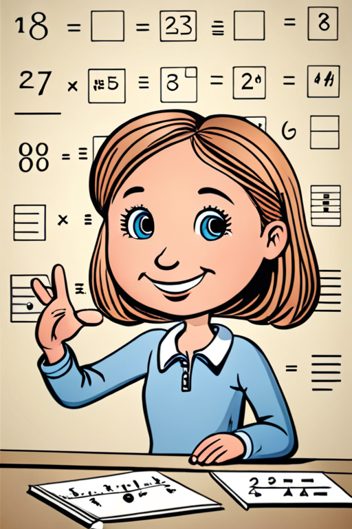 The cartoon of a happy girl doing math