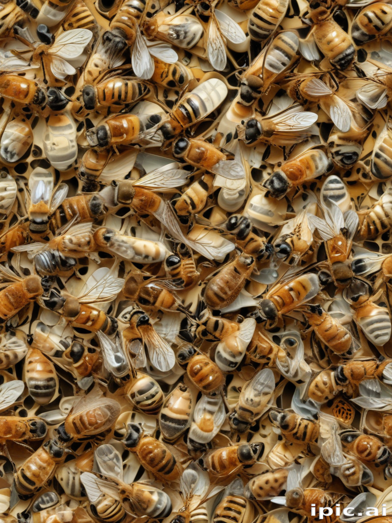 A Close-Up View of a Busy Hive Filled with Honey Bees.