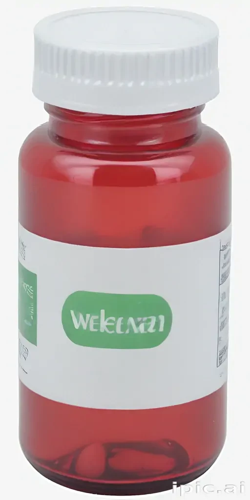 Bright Red Pill Bottle with White Lid and Label Featuring Weleca21