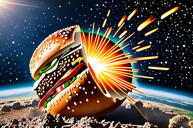giant hamburger comet crashing into earth from outer space with a big ...
