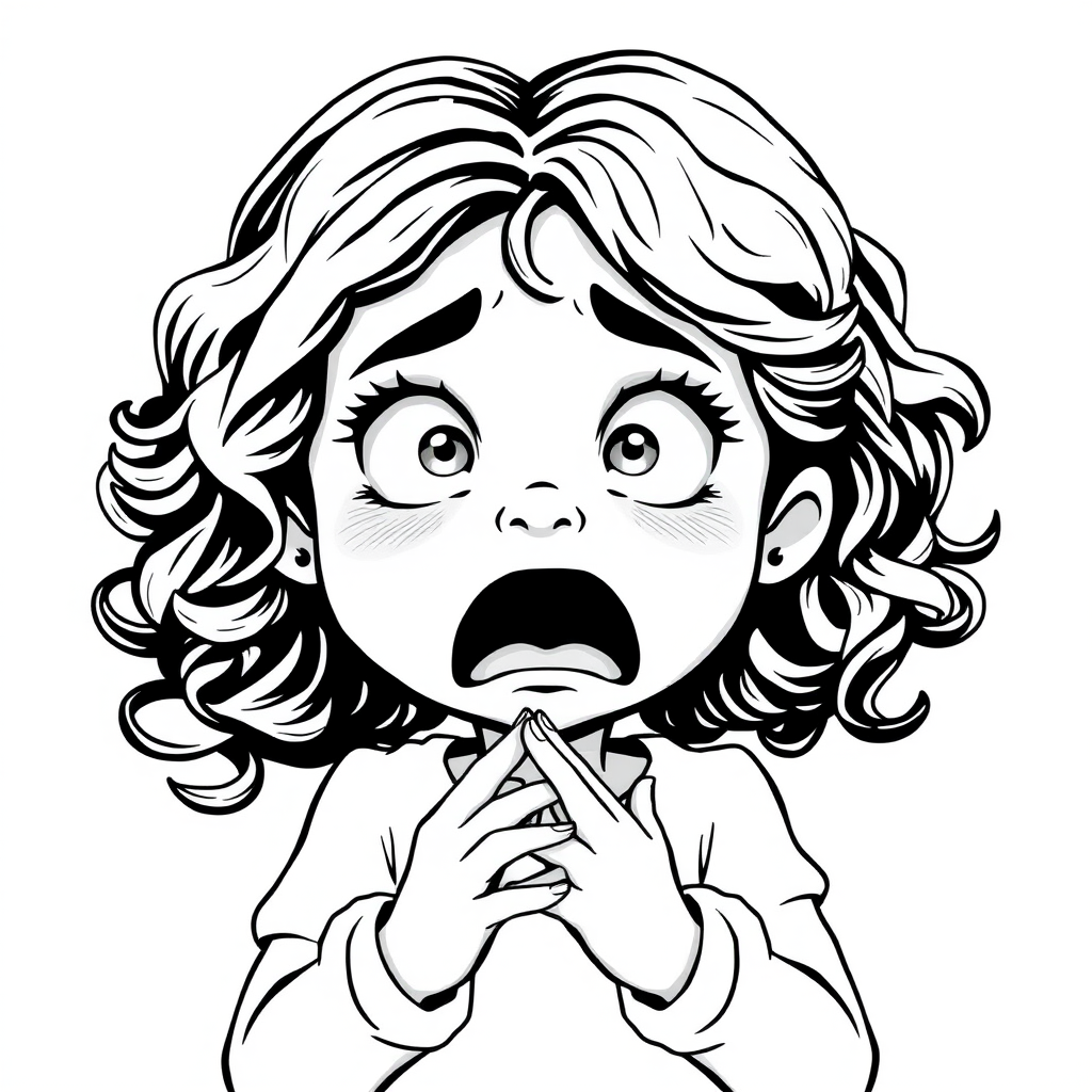 Illustration of a Young Girl Displaying Fear and Anxiety in Black and ...