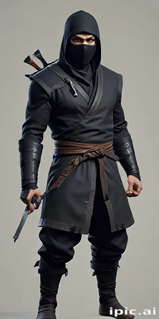 Stealthy Ninja Warrior in Dark Attire Ready for Action and Adventure