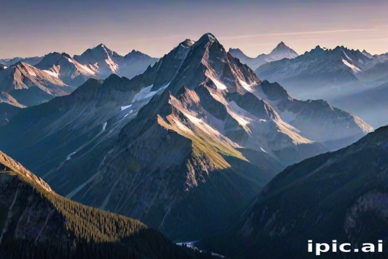 Majestic Mountain Landscape Bathed in Soft Morning Light and Shadows