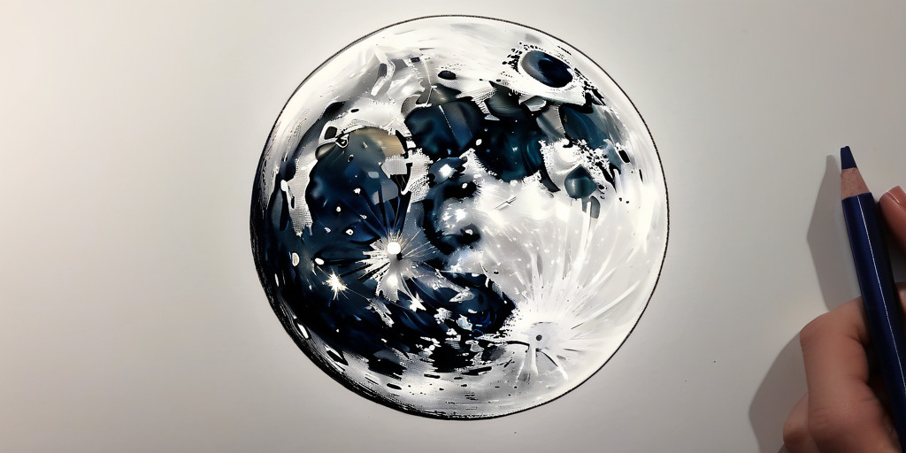 Artistic Illustration of a Detailed Moon with Shimmering Stars and Textures