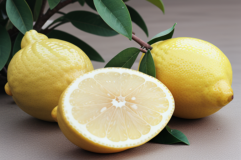Freshly Sliced Lemons with Vibrant Yellow Rind and Green Leaves