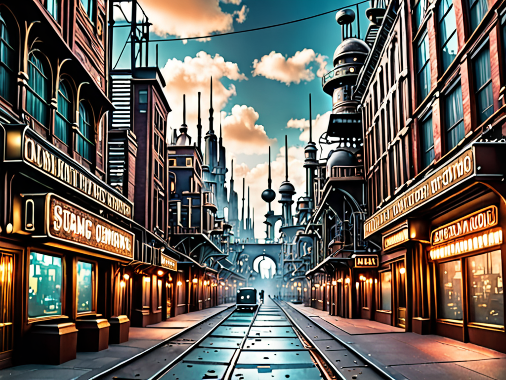 steam punk cyber punk magic city scape