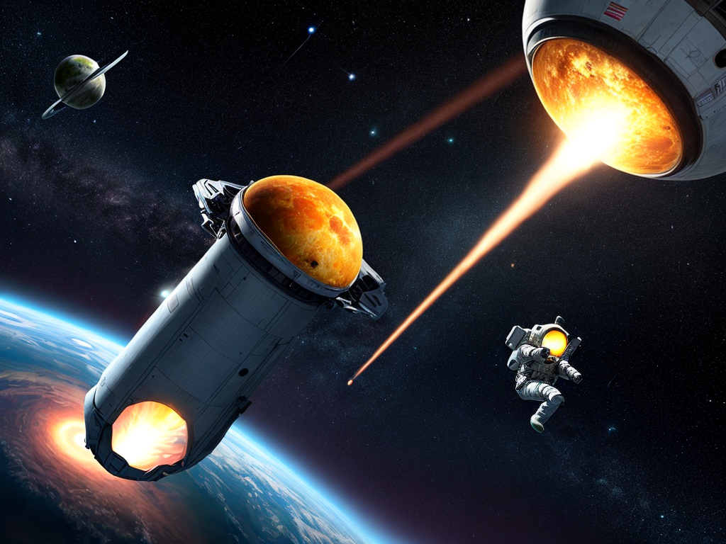 realistic astronaut floating in interstellar space with drop of milk ...