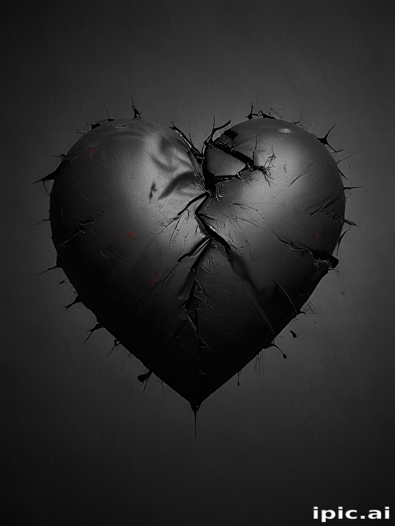 A Cracked Black Heart Symbolizing Pain and Resilience in Love