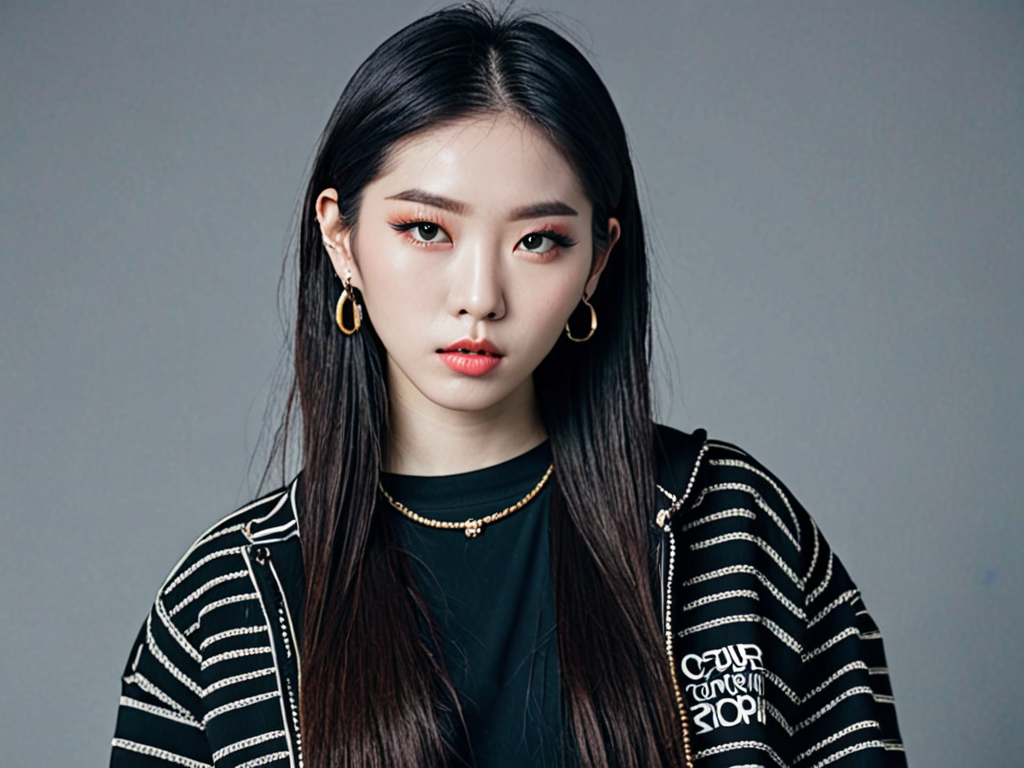 Asian girl, pale skin, kpop rapper, with attitude