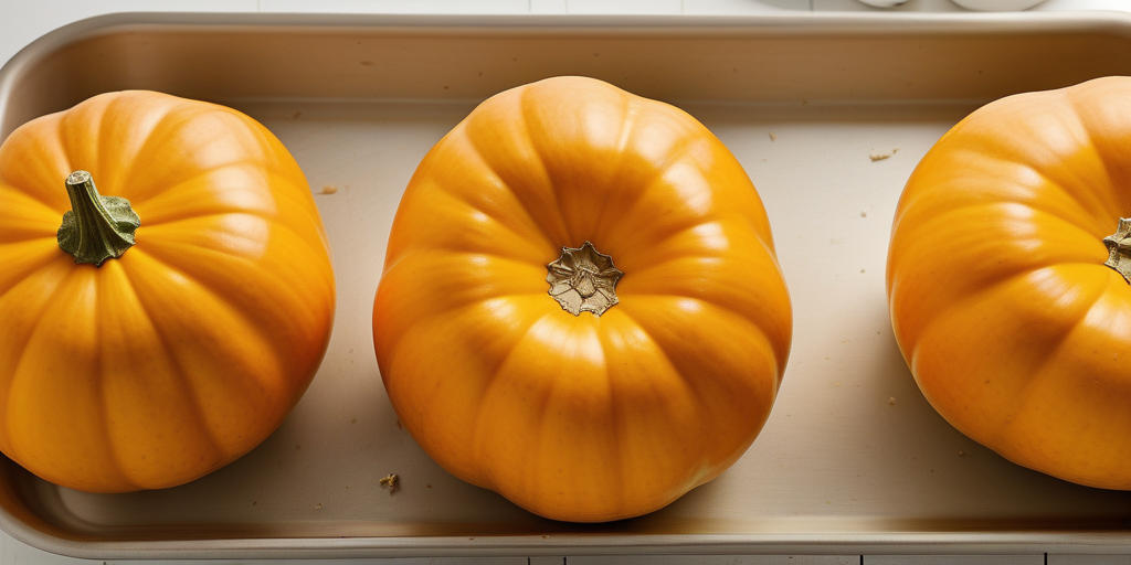 Three Vibrant Orange Pumpkins Arranged Neatly on a Light Tray