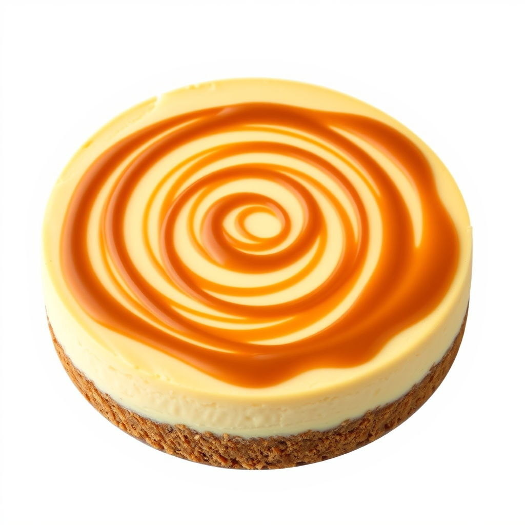 Delicious Creamy Cheesecake with Swirls of Caramel Sauce on Top