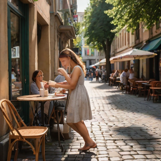 A Bright and Charming Street Scene with People Enjoying Outdoor Dining.
