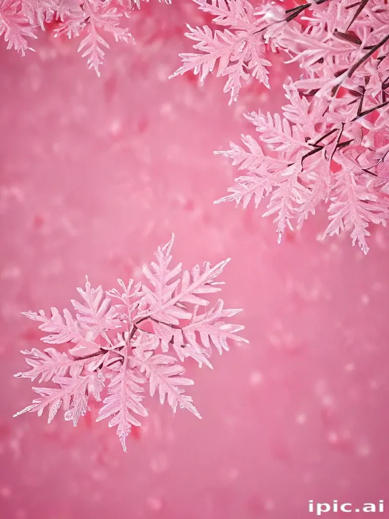Delicate Pink Snowflakes Gently Falling Against a Soft Pink Background
