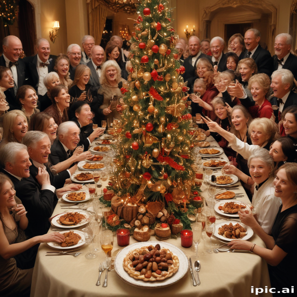 A Festive Holiday Gathering with Friends and Family Around a Beautiful ...