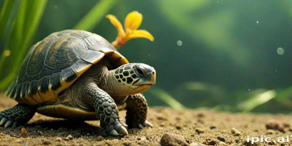 A Graceful Turtle Exploring Its Underwater Habitat Among Vibrant Flora