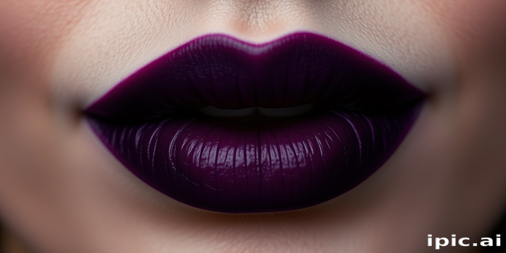 Close-Up of Bold, Dark Purple Lips with a Glossy Finish
