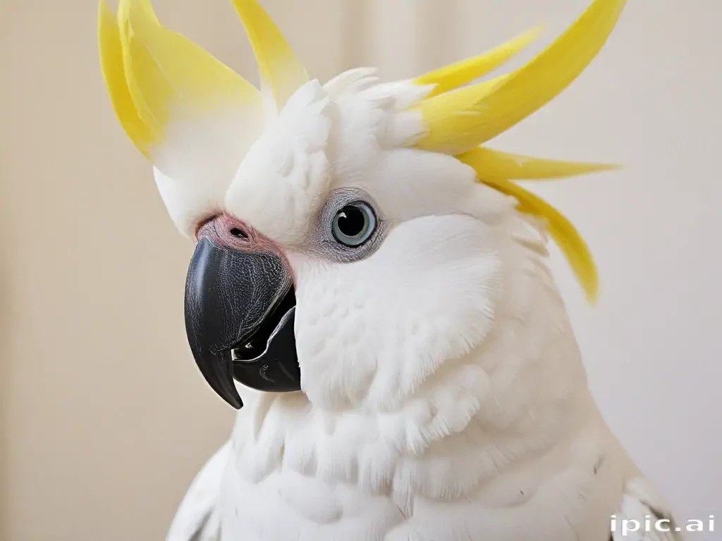 A Beautiful Cockatoo with Striking Yellow Crests and Bright Blue Eyes.