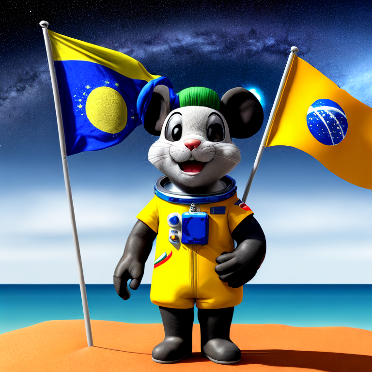 Astronaut mouse strong on Neptune with a Brazilian flag
