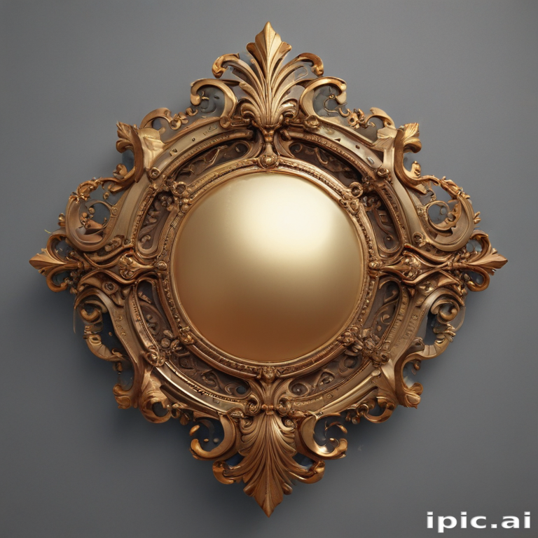 Intricately Designed Ornate Mirror with Golden Frame and Elegant Details