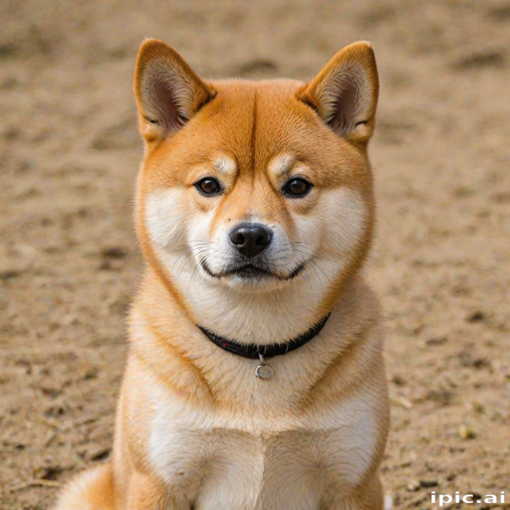 A Charming Shiba Inu Dog Sitting Proudly in a Sandy Environment