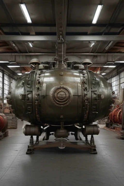 Intricate Vintage Steam Engine on Display in an Industrial Workshop Setting
