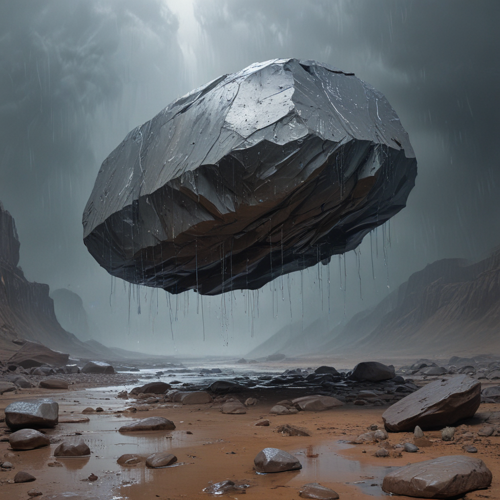 Realistic sci-fi painting of stone rain