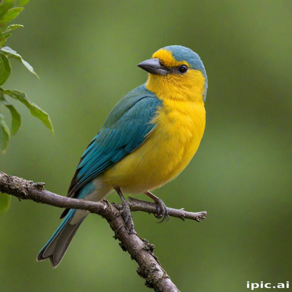 A Vibrant Blue and Yellow Bird Perched Gracefully on a Branch.