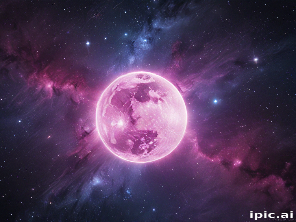 A Stunning Cosmic Scene Featuring a Vibrant Pink Planet in Space.