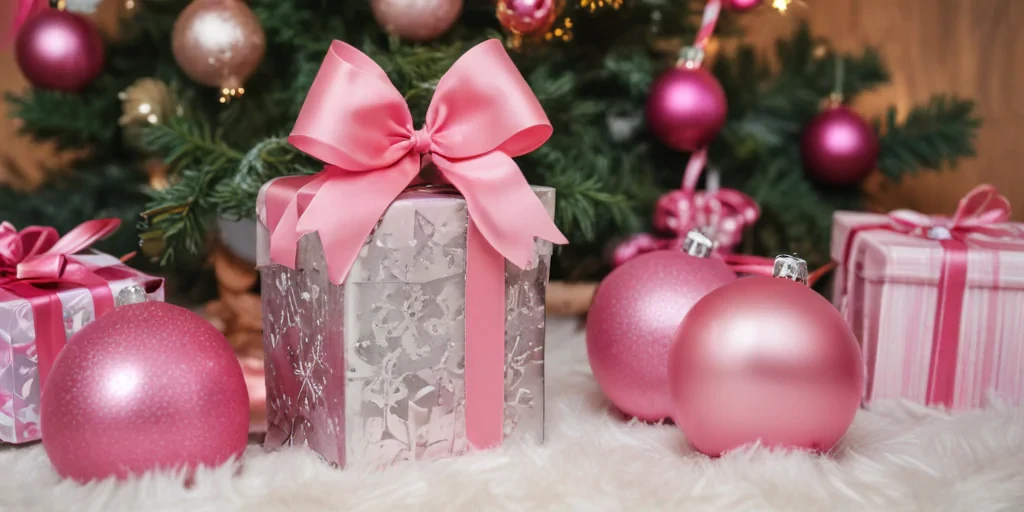 Beautifully Wrapped Pink Christmas Gifts Under a Decorated Holiday Tree