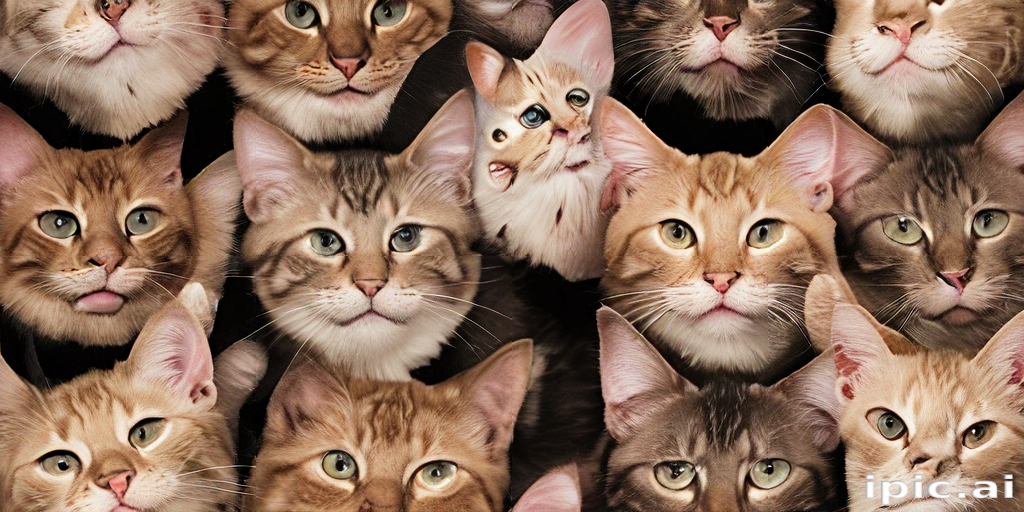 A Whimsical Collage of Adorable Cats with Unique Expressions and Features