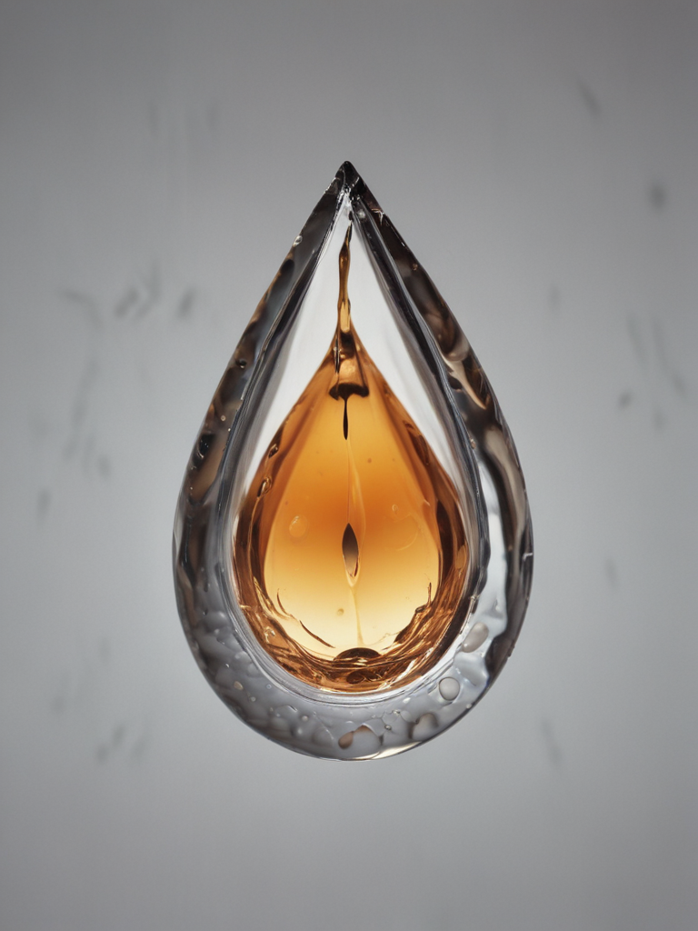 Captivating Close-Up of a Glimmering Amber Liquid Droplet in Mid-Air