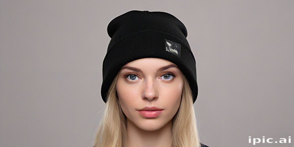 Portrait of a Young Woman Wearing a Stylish Black Beanie Hat