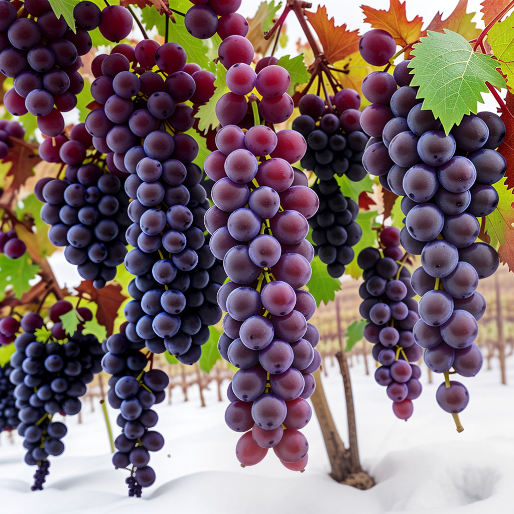 Vibrant Clusters of Grapes Hanging from Lush Green Vines in Vineyard
