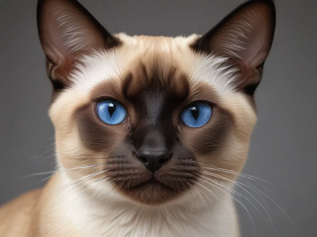 A Close-Up Portrait of a Beautiful Siamese Cat with Striking Blue Eyes