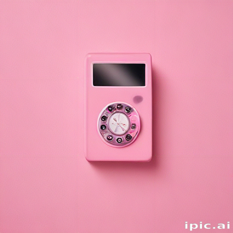Vintage-Inspired Pink Device with Dial and Screen on Soft Pink Background