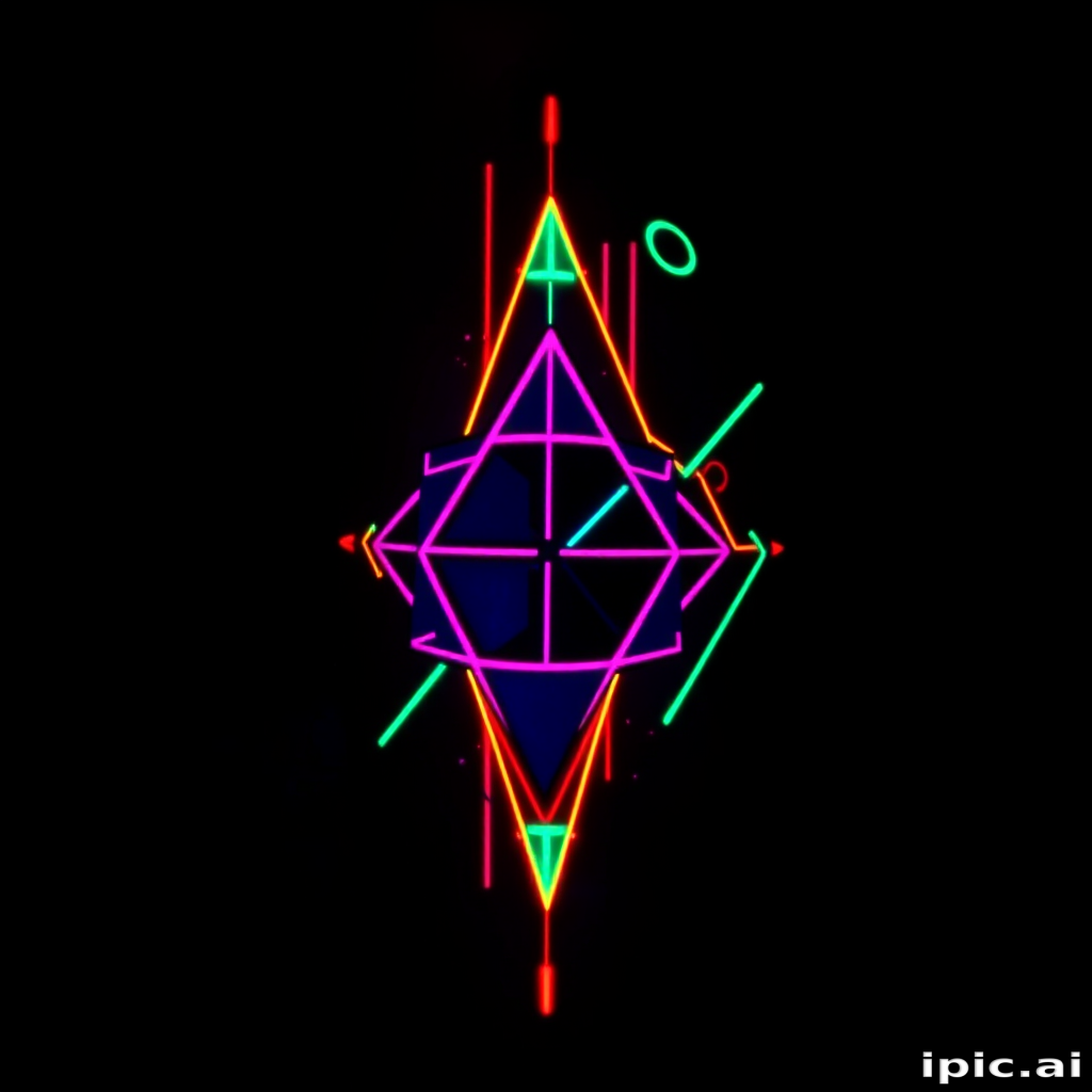 Vibrant Neon Geometric Design with Symmetrical Shapes Against a Dark ...