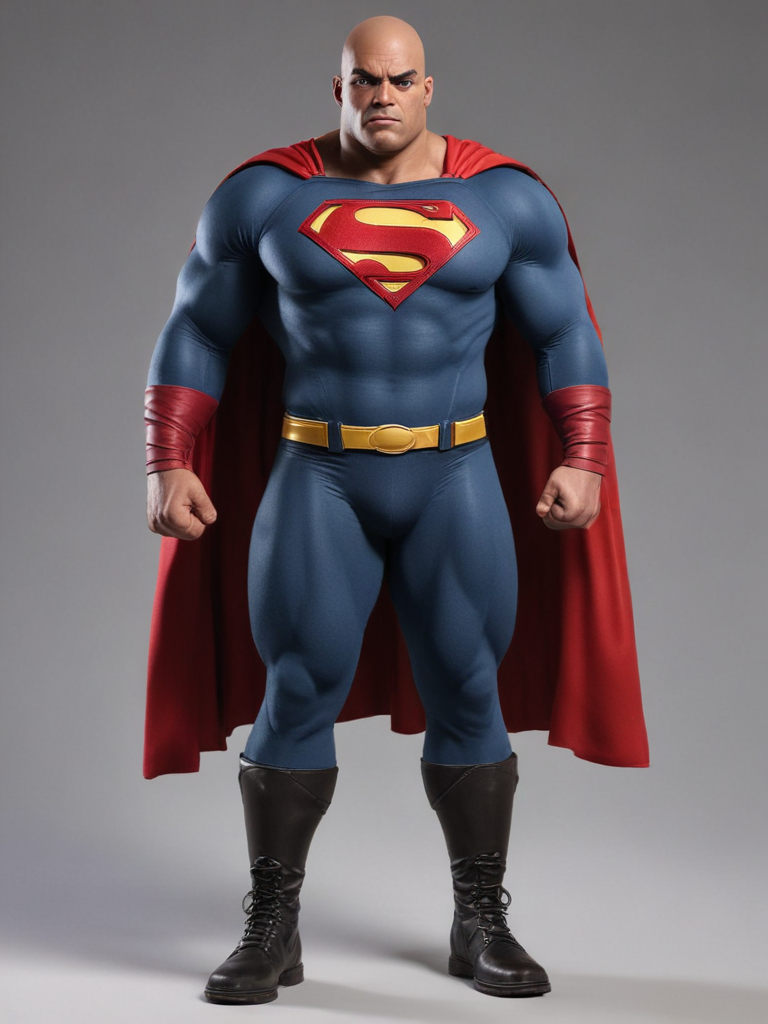 huge muscular overweight strongman bald black man in realistic superman ...