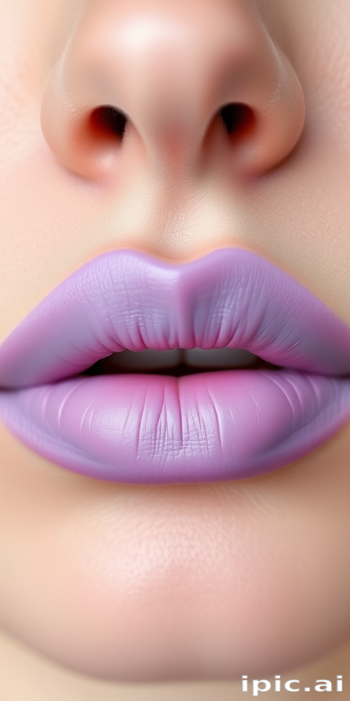 Close-Up of Artistic Lips with Soft Lavender Hue and Textured Detail