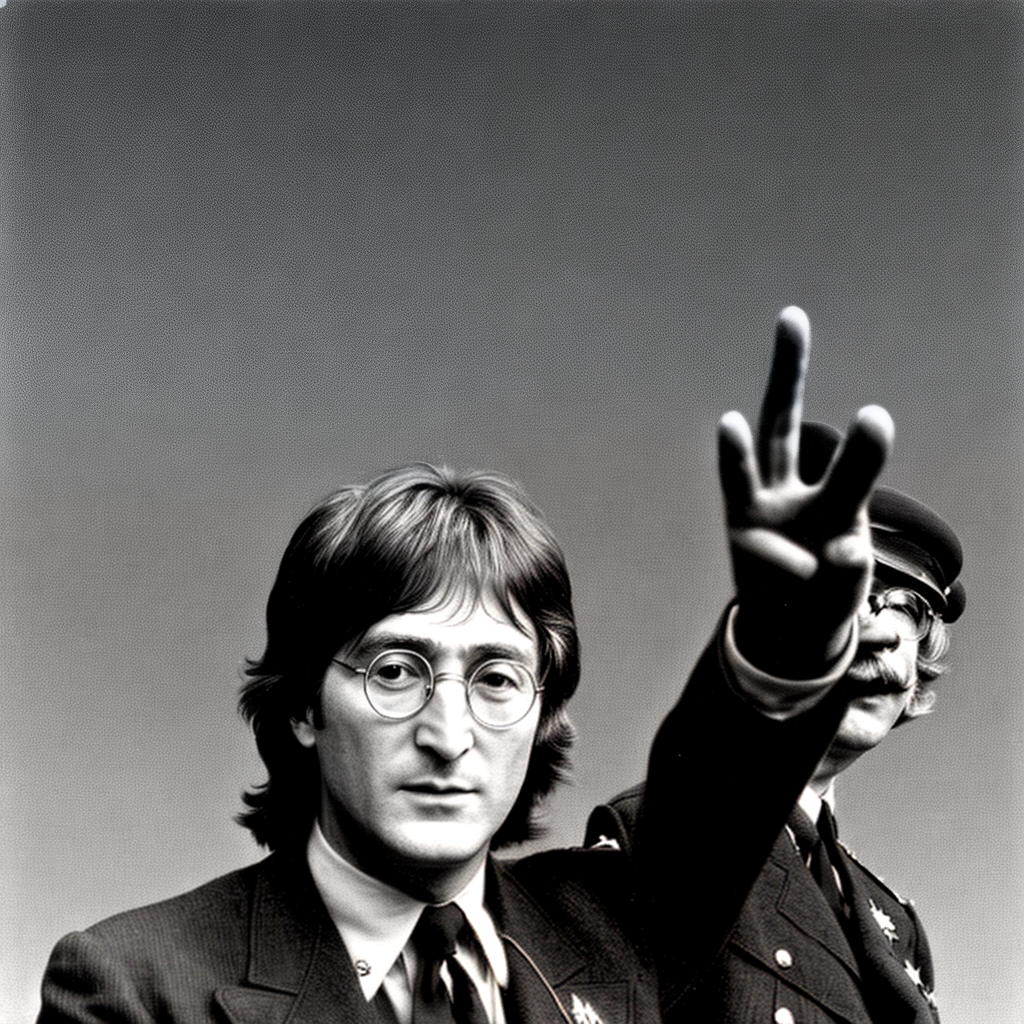 John Lennon doing peace sign with Hitler