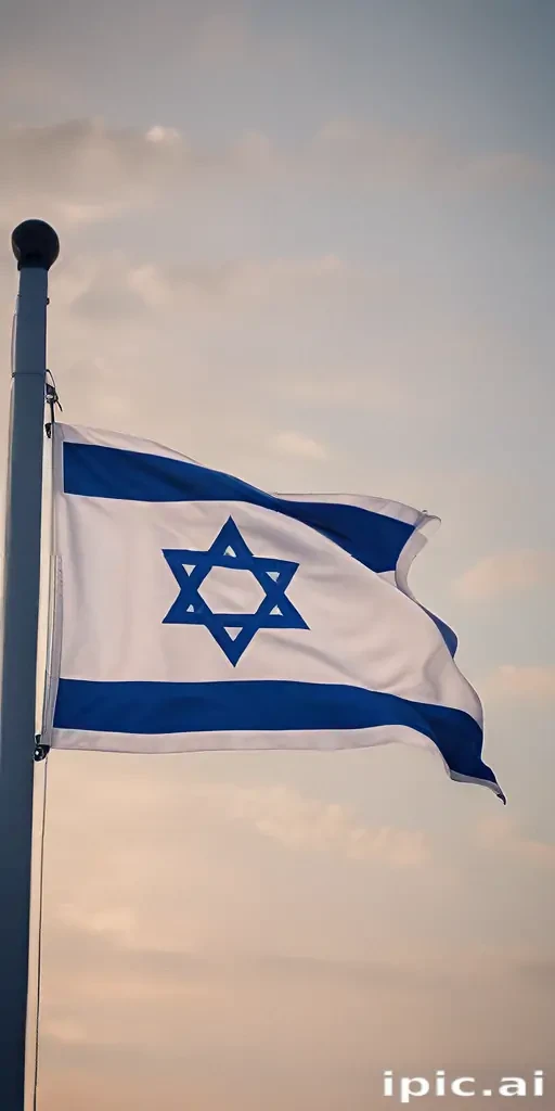 Israeli National Flag Waving Proudly Against a Soft Sky Background