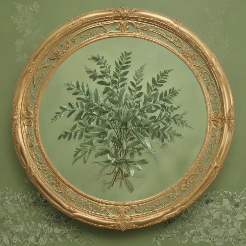Elegant Greenery Displayed in a Decorative Gold Framed Circular Artwork