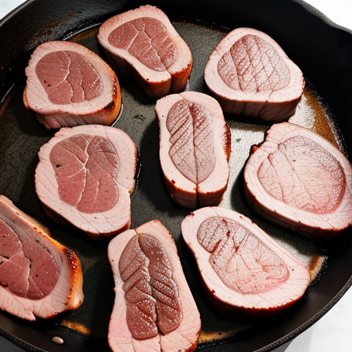 Sizzling Seared Duck Breast Slices Cooking in a Cast Iron Skillet