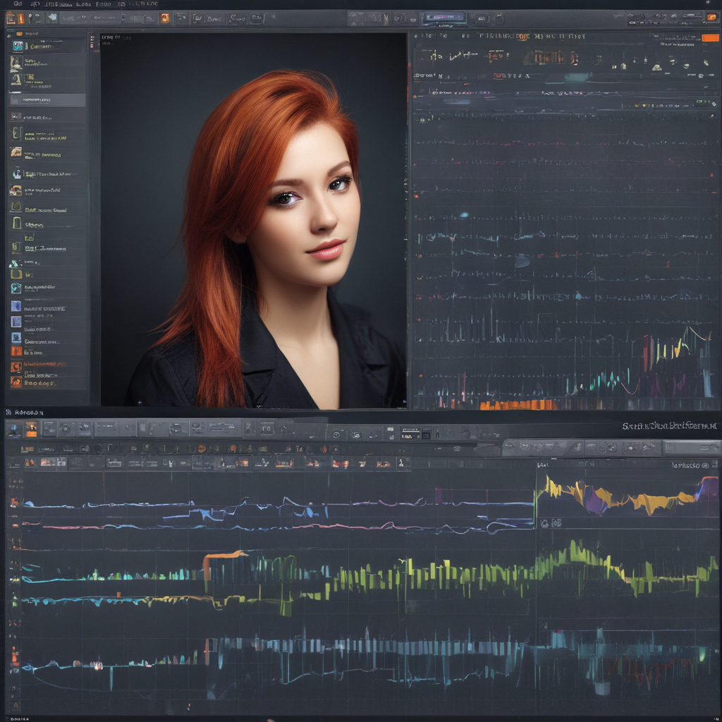 Portrait of a Young Woman with Dynamic Data Visualizations Below Her