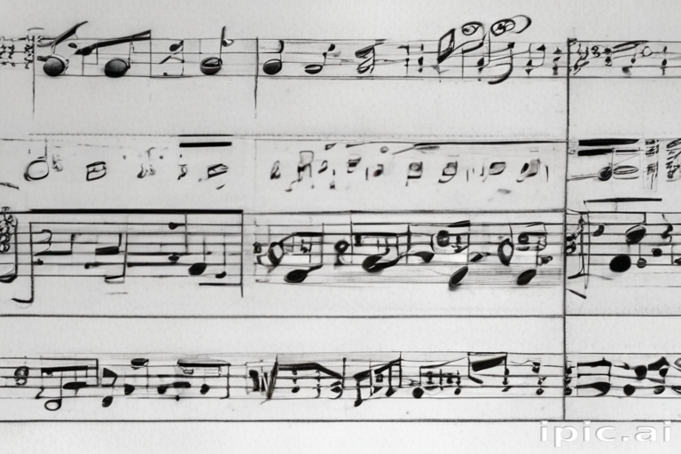 Sheet Music Displaying Various Musical Notations and Notes in Black Ink