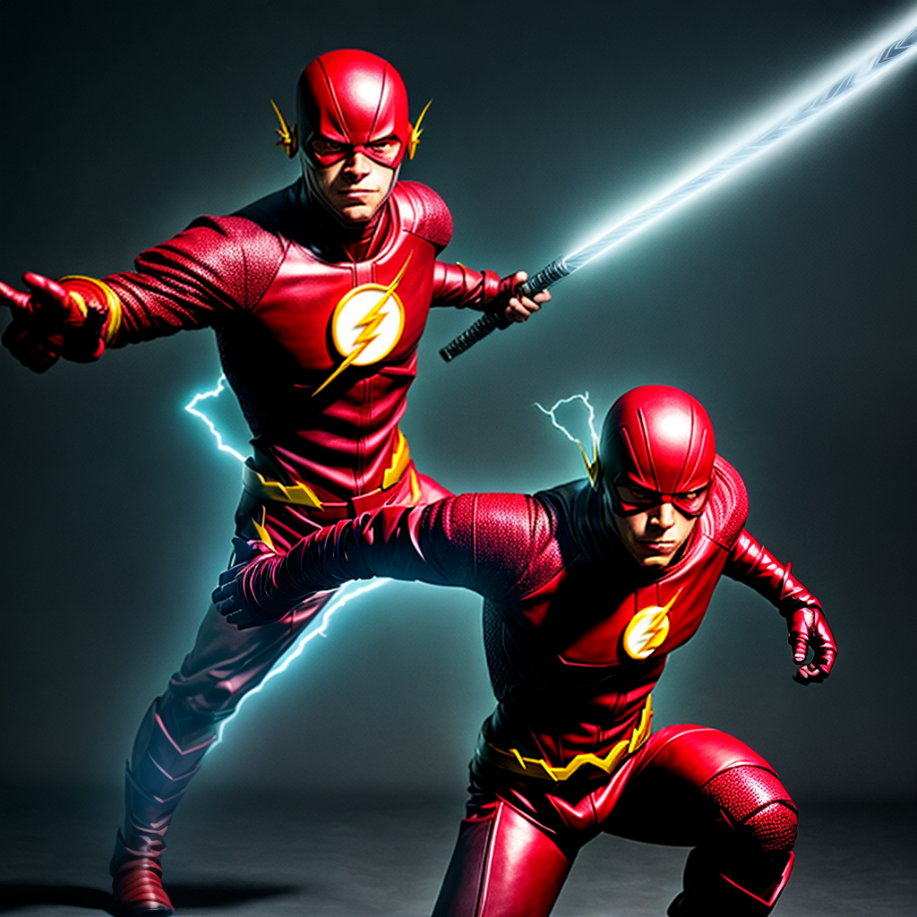 Create The flash with samurai armor holding a lightning sword