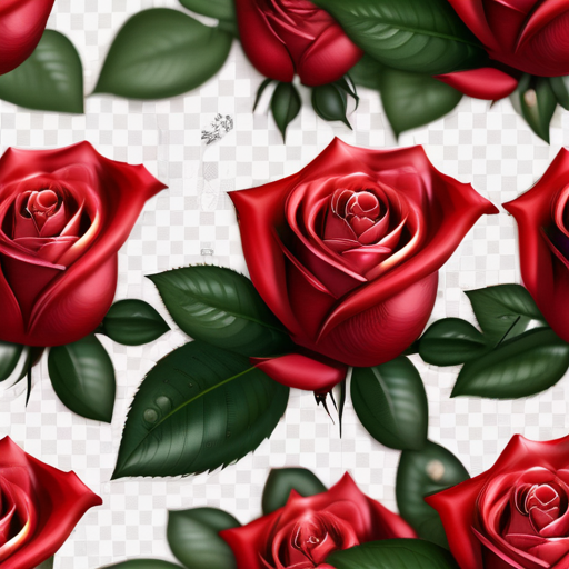 Beautiful Pattern of Red Roses and Green Leaves on a Transparent Background